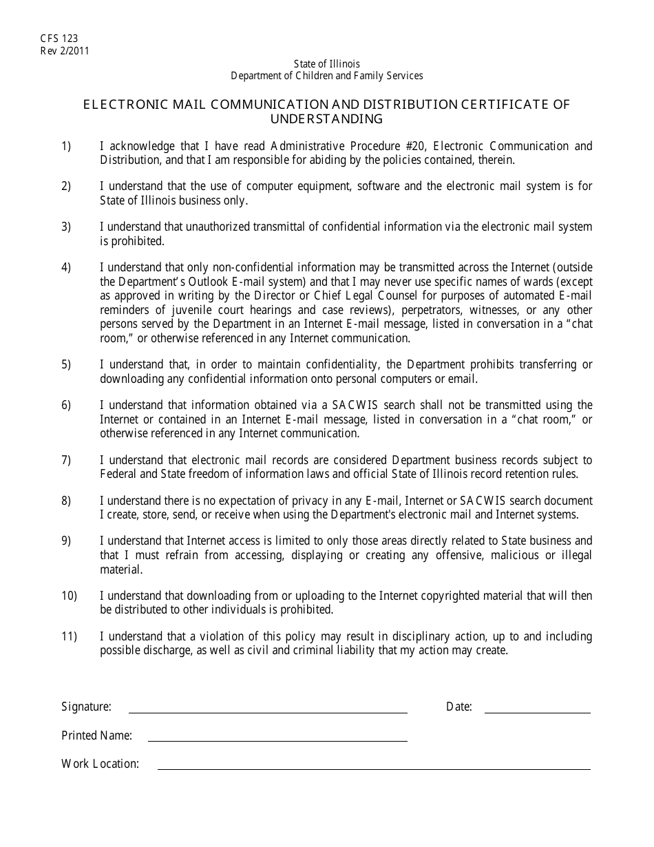 Form CFS123 - Fill Out, Sign Online and Download Fillable PDF, Illinois ...