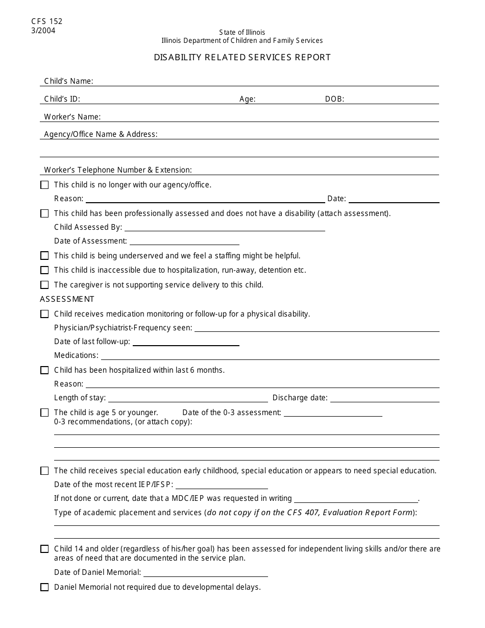 Form CFS152 - Fill Out, Sign Online and Download Fillable PDF, Illinois ...