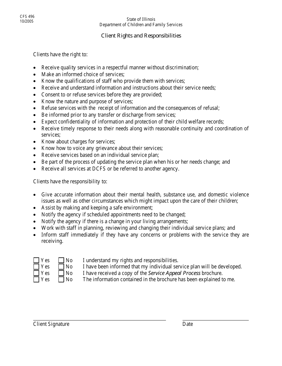 Form CFS496 - Fill Out, Sign Online and Download Fillable PDF, Illinois ...