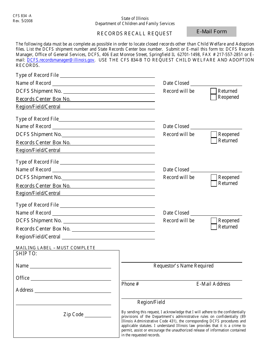 Form CFS834-A - Fill Out, Sign Online and Download Fillable PDF ...
