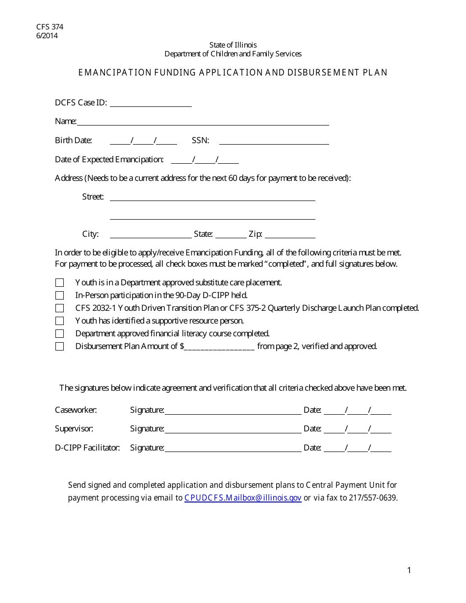 Form CFS374 - Fill Out, Sign Online and Download Fillable PDF, Illinois ...