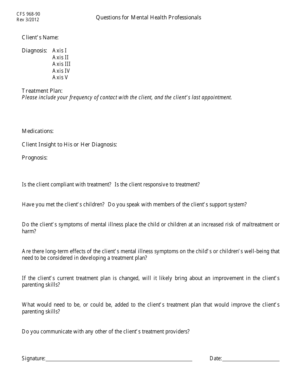 Form CFS968 90 Download Fillable PDF Or Fill Online Questions For form-cfs968-90-download-fillable-pdf-or-fill-online-questions-for