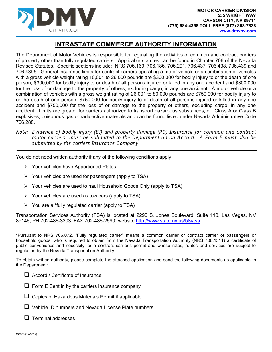 Form MC208 - Fill Out, Sign Online and Download Fillable PDF, Nevada ...