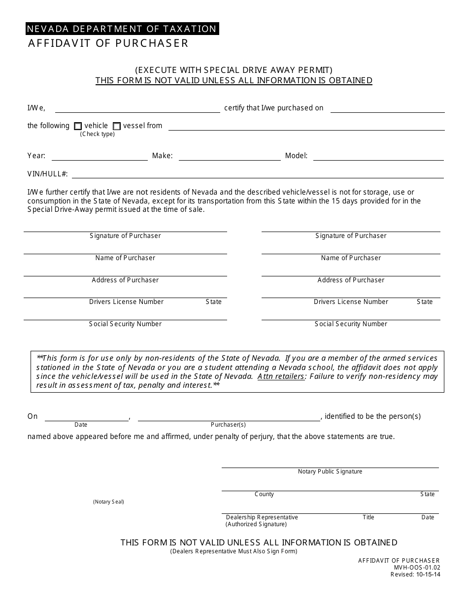 Form MVH-OOS-01.02 - Fill Out, Sign Online and Download Fillable PDF ...