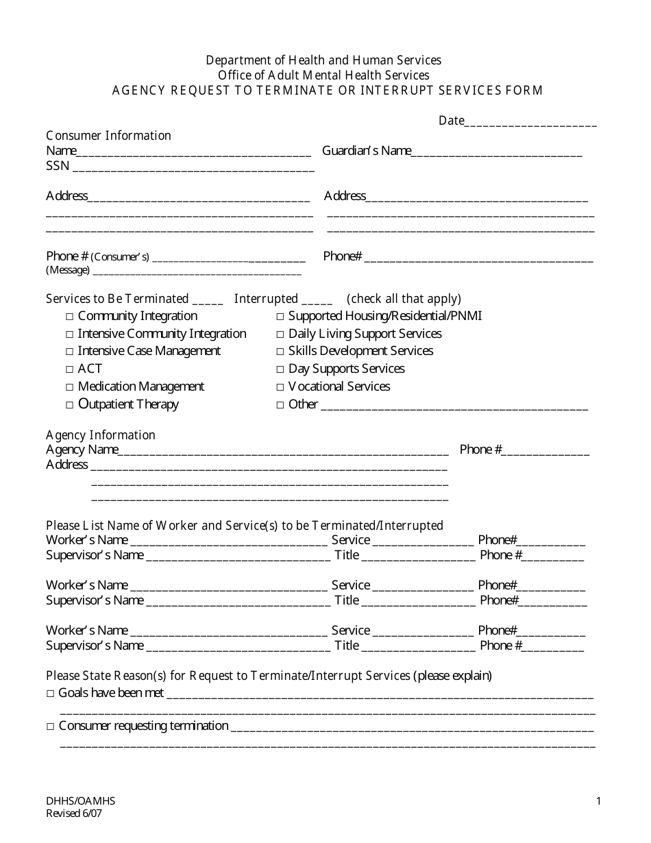 Maine Agency Request to Terminate or Interrupt Services Form - Fill Out ...