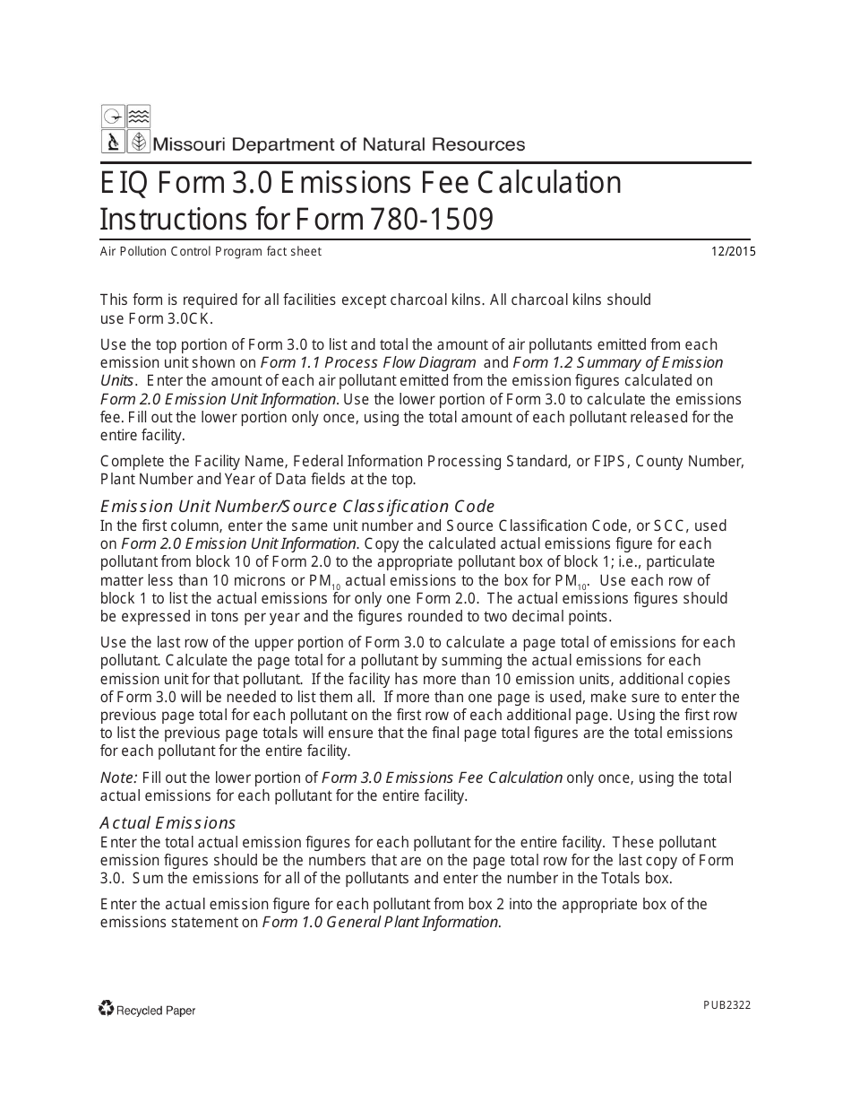 Download Instructions for EIQ Form 3.0, 780-1509 Emissions Fee ...