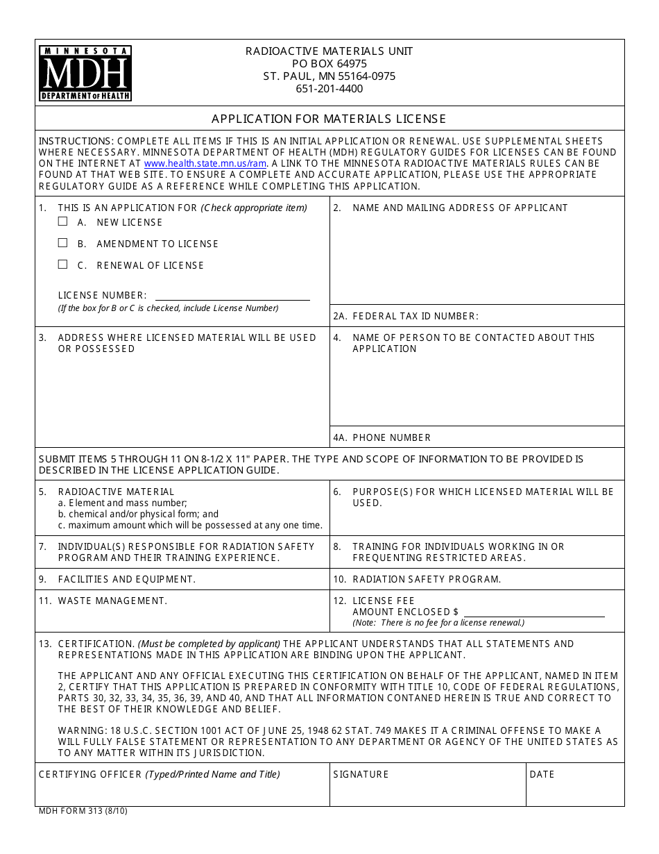 MDH Form 313 - Fill Out, Sign Online and Download Printable PDF ...