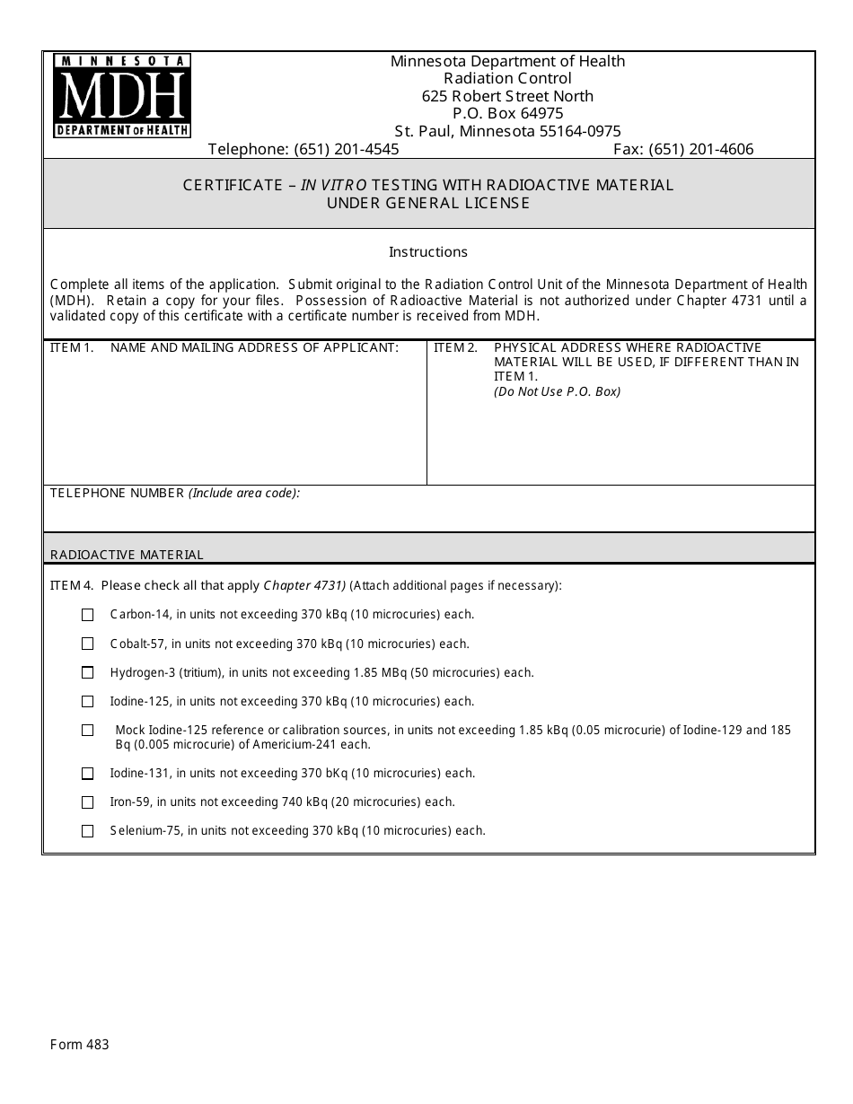 Form 483 - Fill Out, Sign Online and Download Printable PDF, Minnesota ...