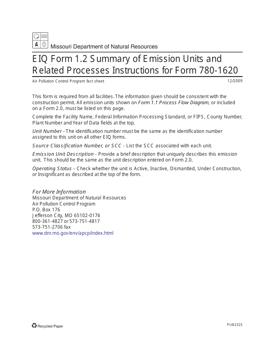 Download Instructions for Form MO780-1620, EIQ Form 1.2 Summary of ...