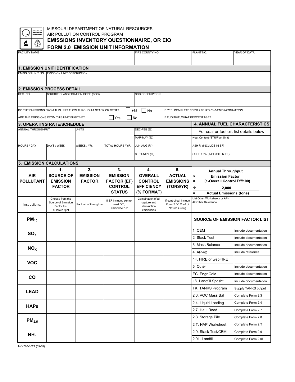 Form MO780-1621 (EIQ Form 2.0) - Fill Out, Sign Online and Download ...