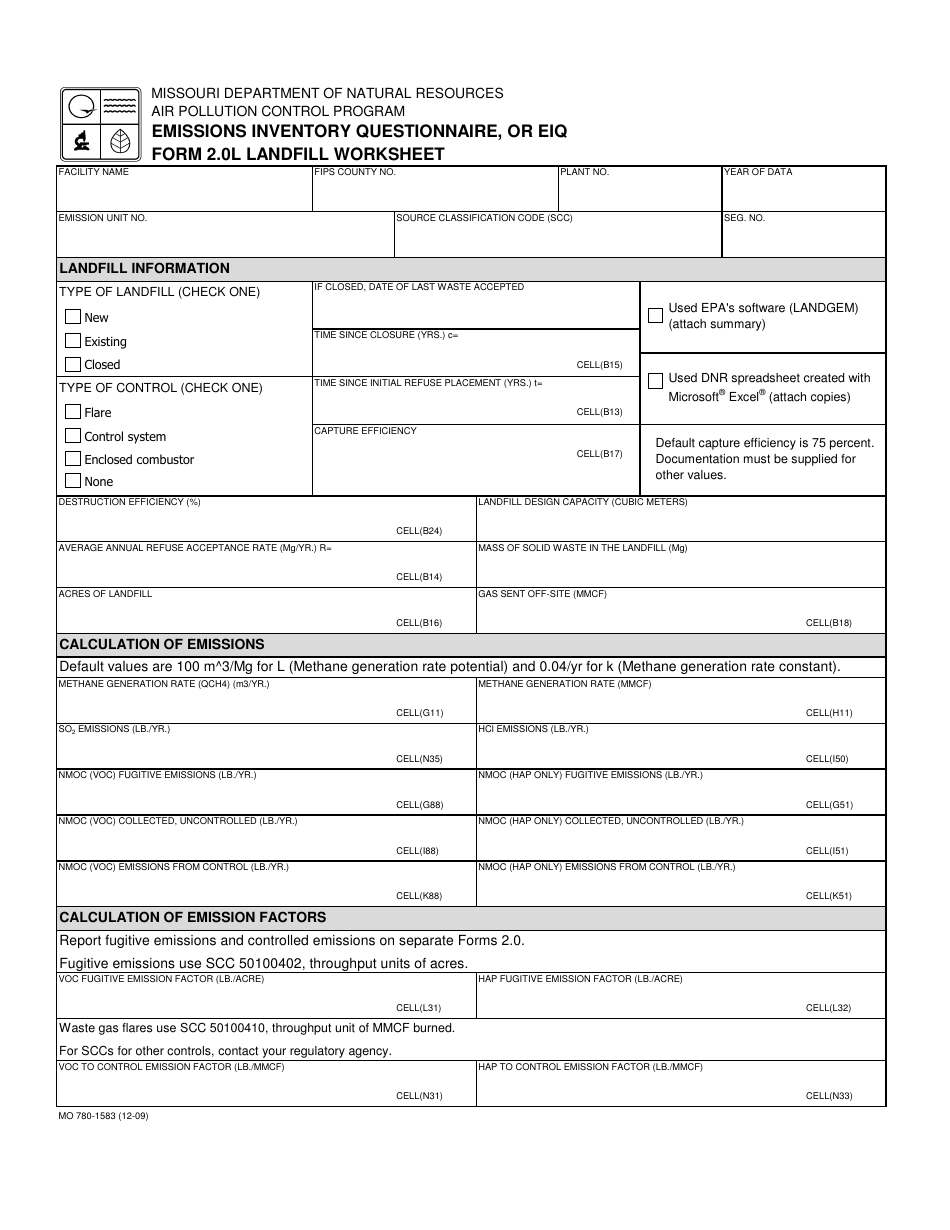 Form MO780-1583 (EIQ Form 2.0L) - Fill Out, Sign Online and Download ...