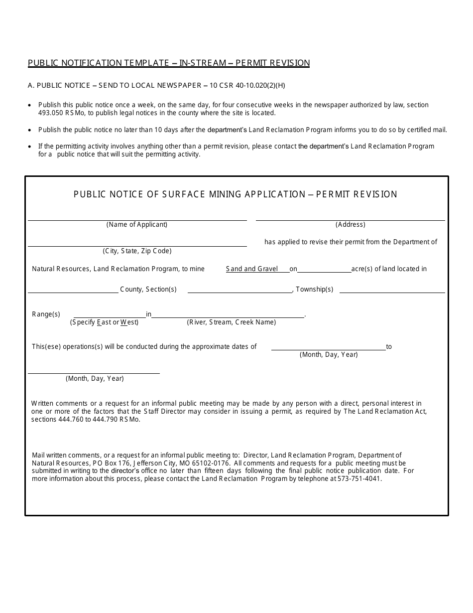 Missouri Public Notice of Surface Mining Application - Permit Revision ...