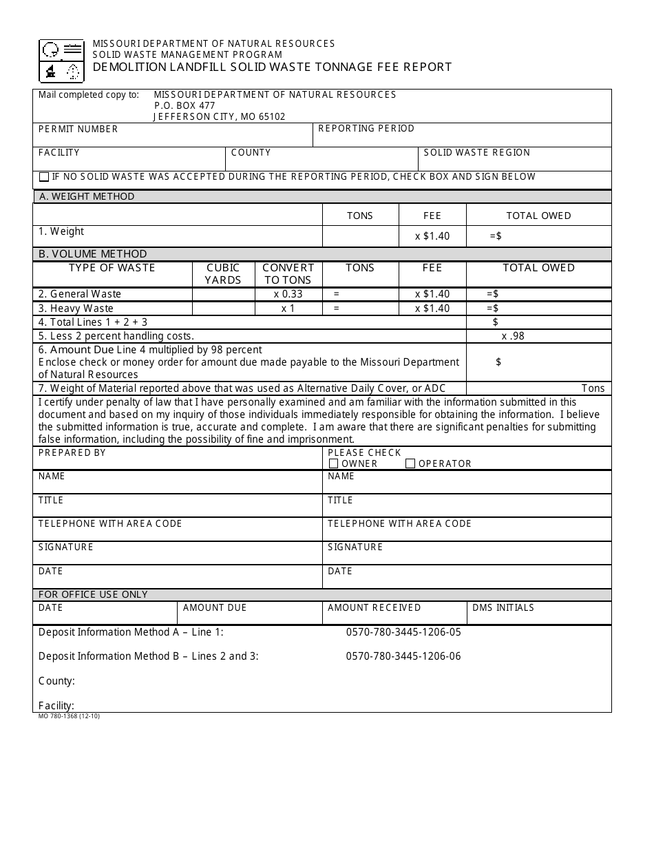 Form MO780-1368 - Fill Out, Sign Online and Download Fillable PDF ...