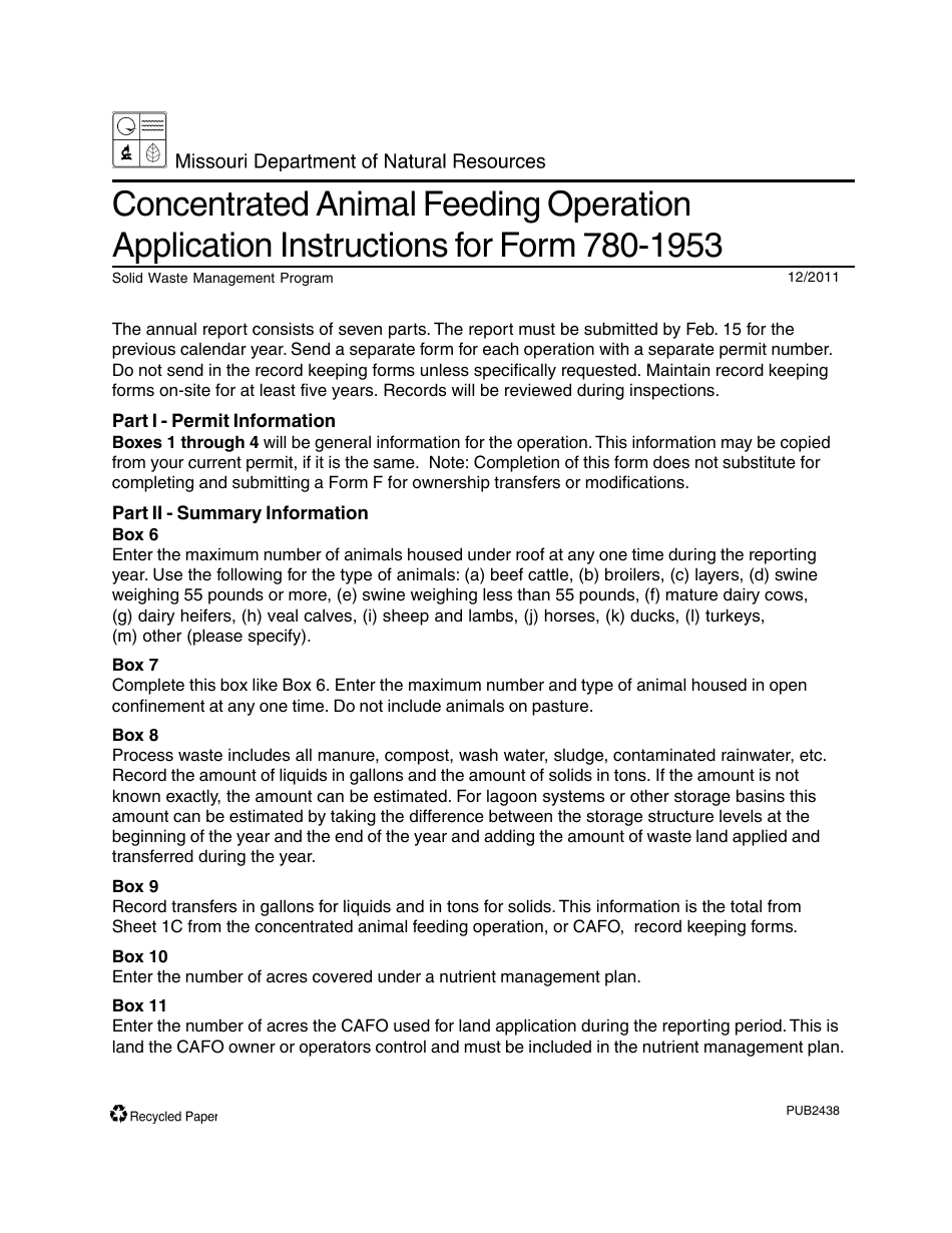Download Instructions for Form MO780-1953 Concentrated Animal Feeding ...