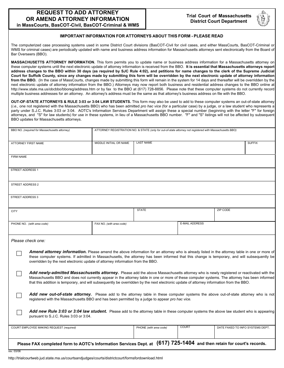 Massachusetts Request to Add Attorney or Amend Attorney Information in ...