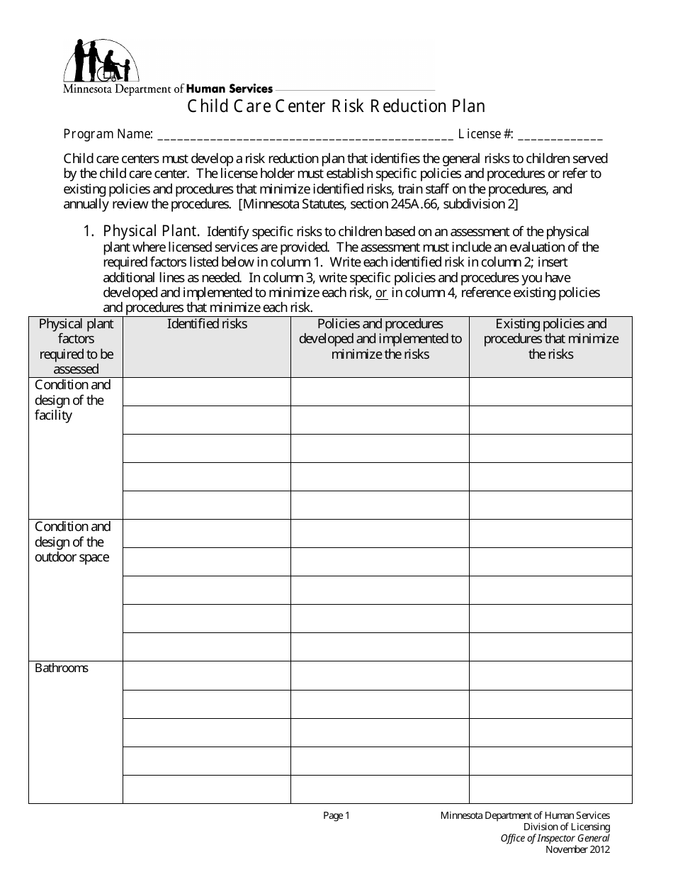 Minnesota Child Care Center Risk Reduction Plan - Fill Out, Sign Online ...