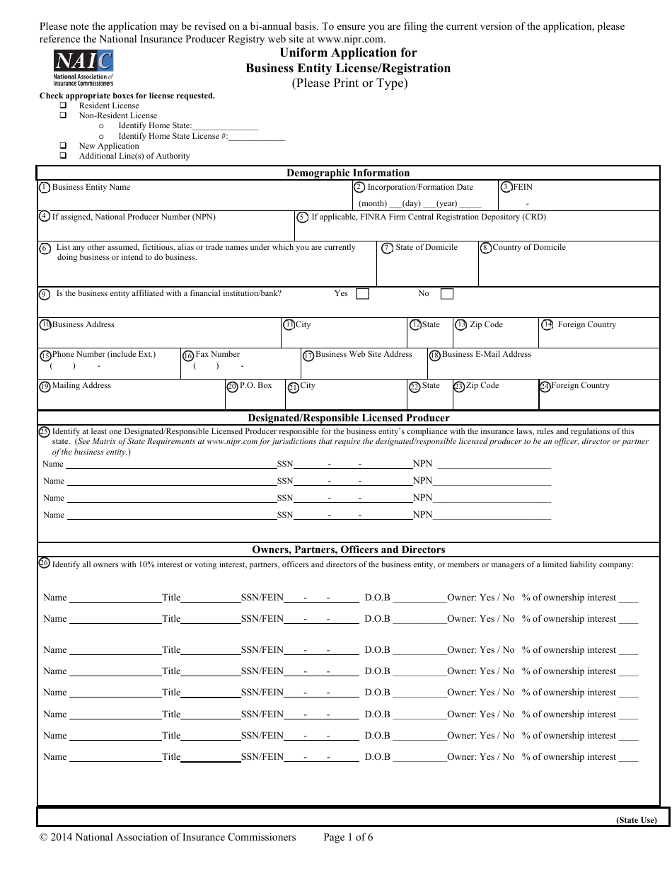 Uniform Application for Business Entity License/Registration - Fill Out ...