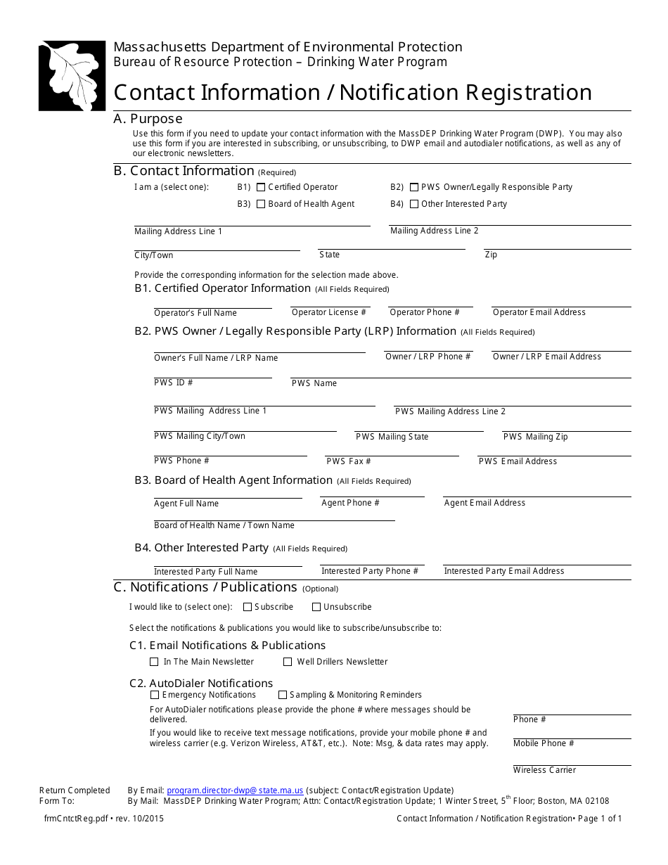 Massachusetts Contact Information / Notification Registration - Fill ...