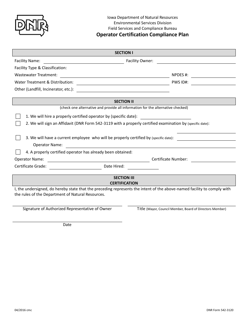DNR Form 542-3120 - Fill Out, Sign Online and Download Fillable PDF ...