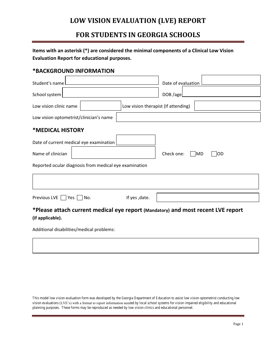 Georgia (United States) Low Vision Evaluation (Lve) Report for Students ...