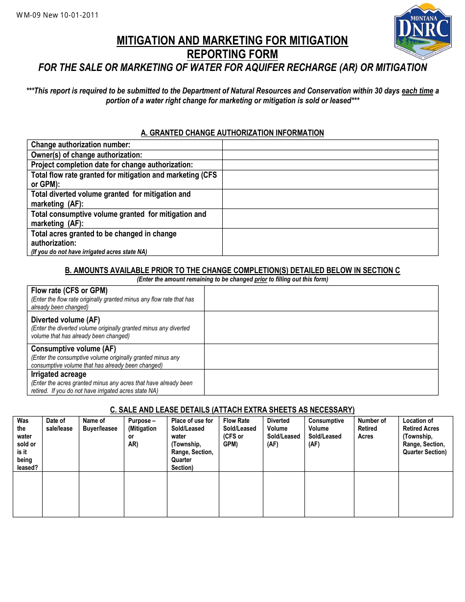 Form WM-09 - Fill Out, Sign Online and Download Fillable PDF, Montana ...
