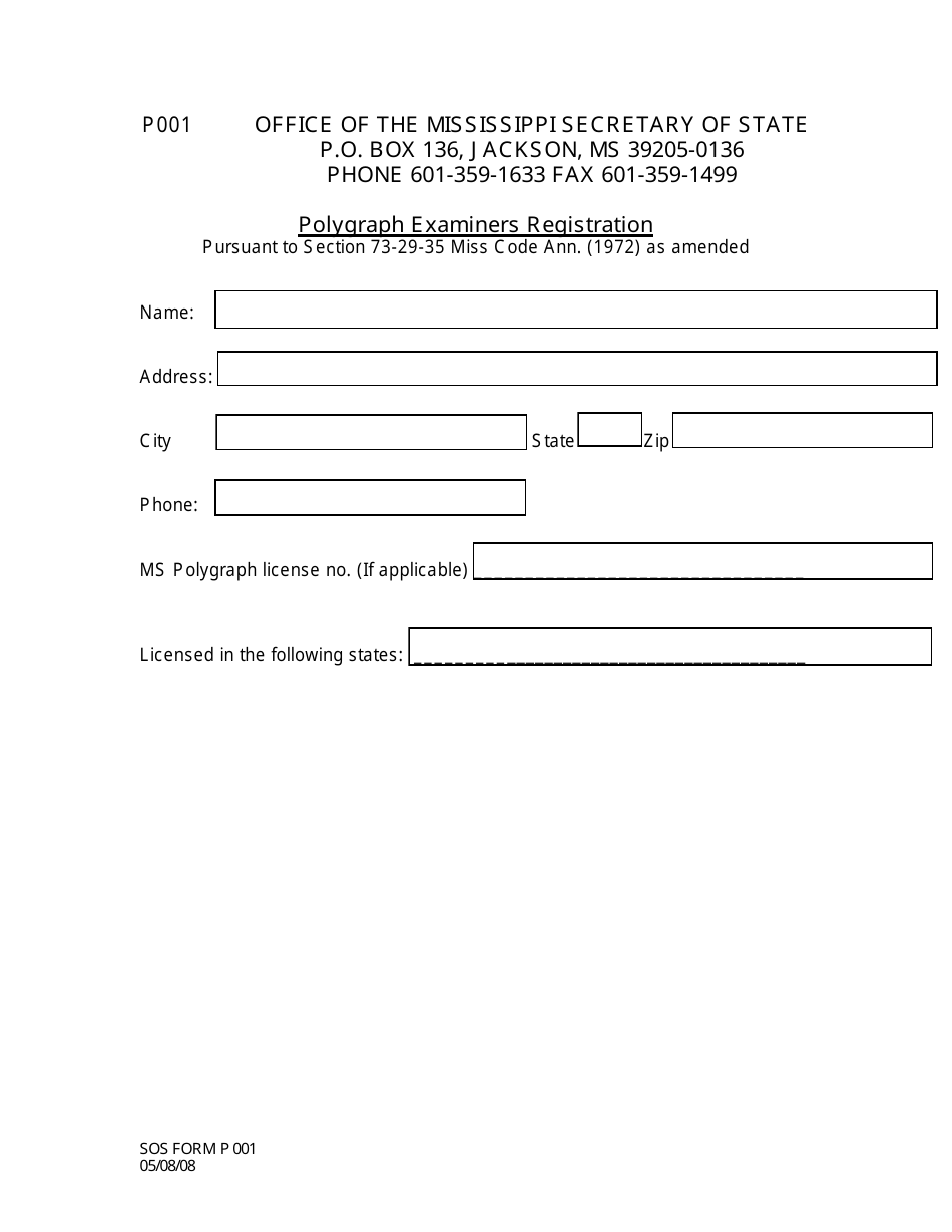 Form P001 - Fill Out, Sign Online and Download Fillable PDF ...