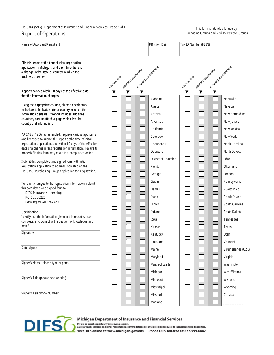Form FIS0364 - Fill Out, Sign Online and Download Fillable PDF ...