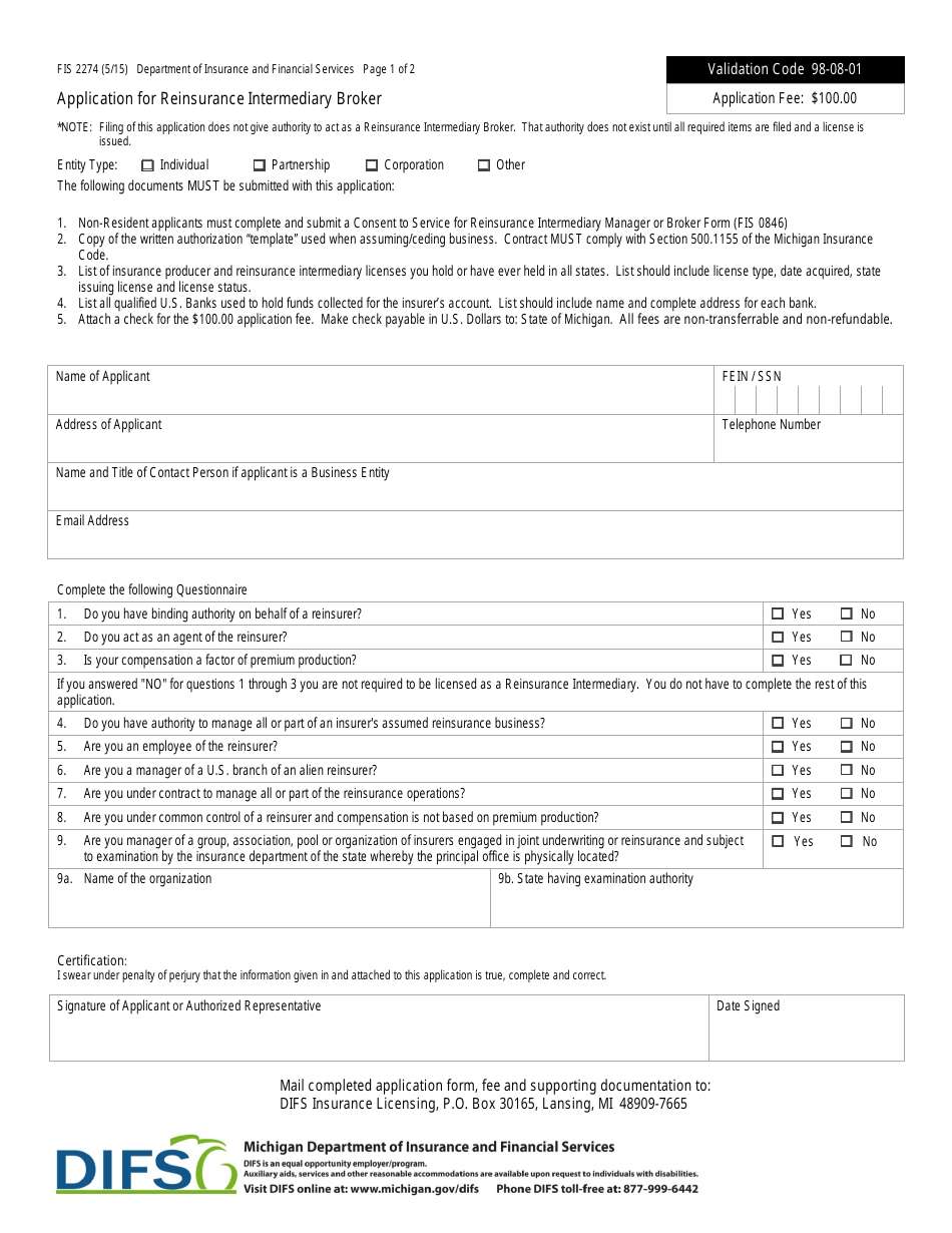 Form FIS2274 - Fill Out, Sign Online and Download Fillable PDF ...