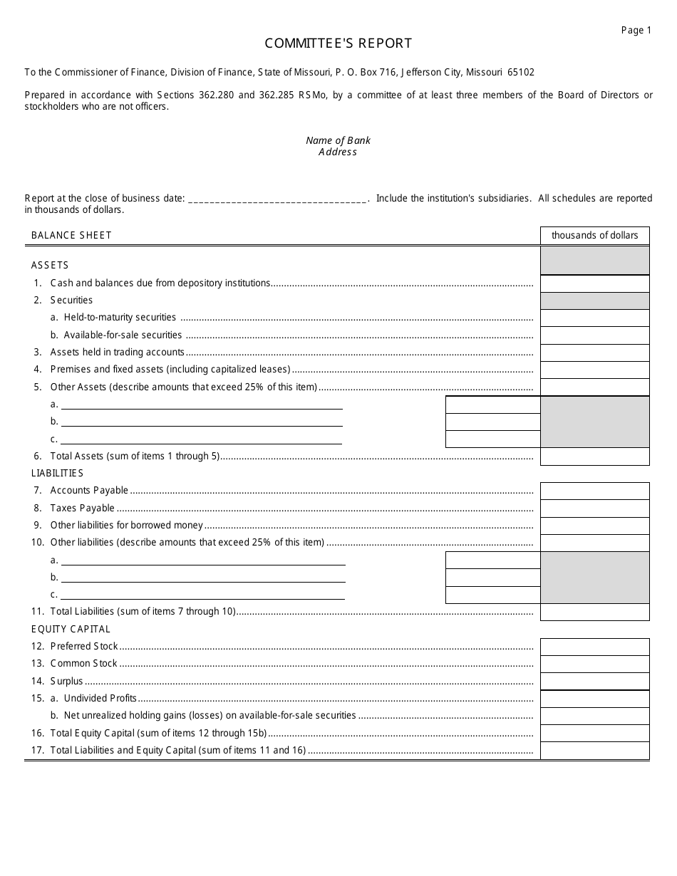 Missouri Committee's Report - Fill Out, Sign Online and Download PDF ...