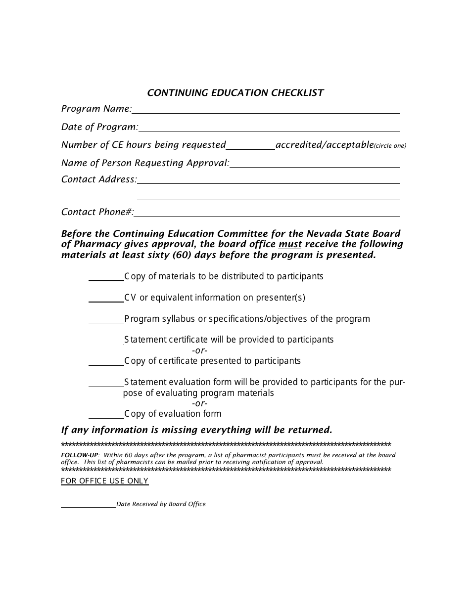 Nevada Continuing Education Checklist - Fill Out, Sign Online and ...