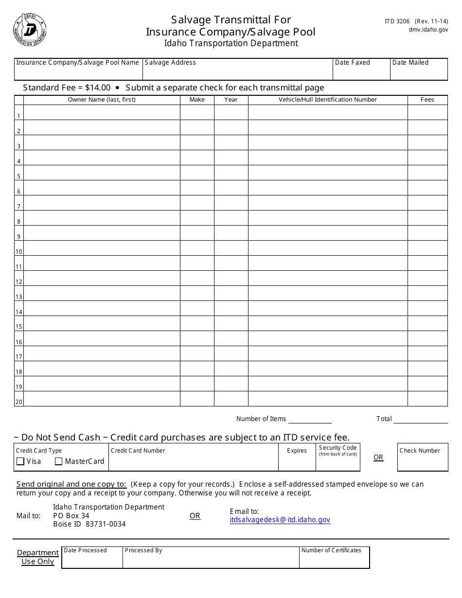 Form ITD3206 - Fill Out, Sign Online and Download Fillable PDF, Idaho ...