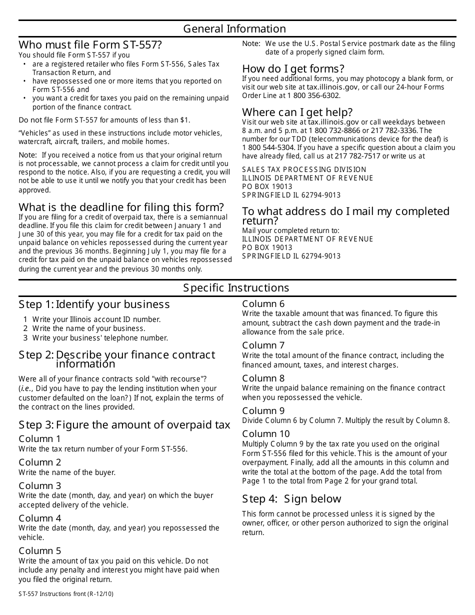 Download Instructions for Form ST-557, 033 Claim for Credit for ...