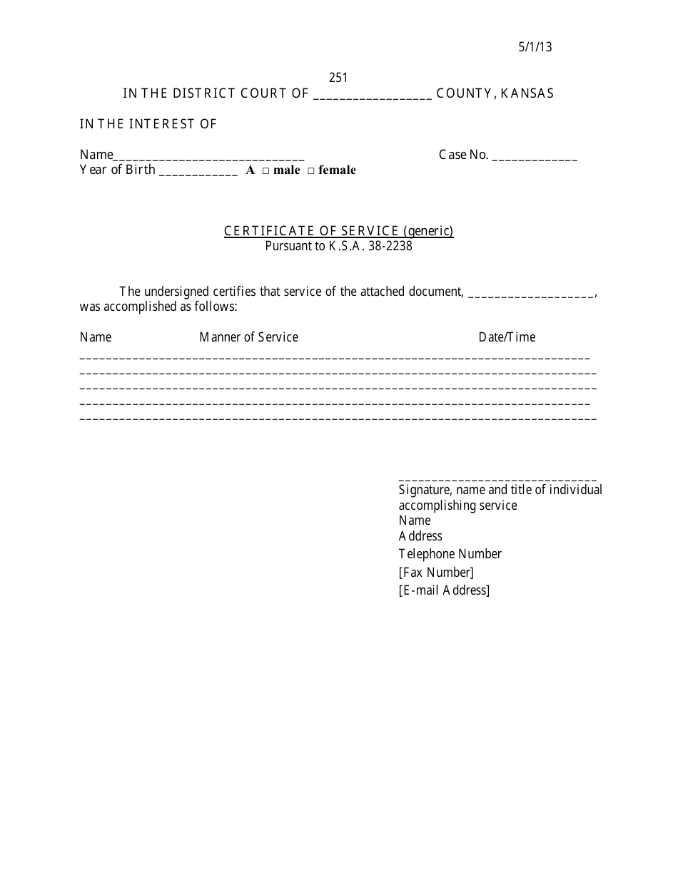 Form 251 - Fill Out, Sign Online and Download Printable PDF, Kansas ...