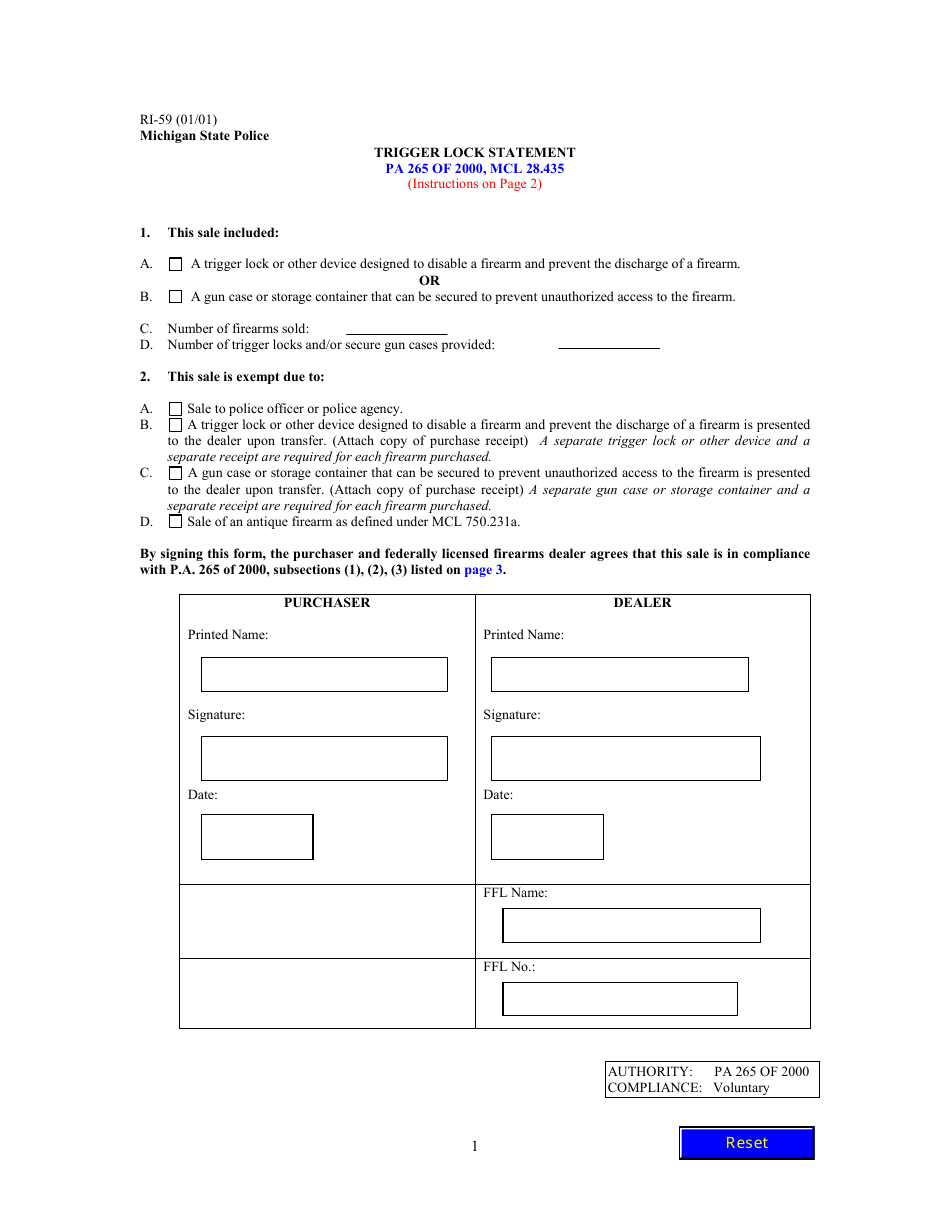 Form RI-59 - Fill Out, Sign Online and Download Fillable PDF, Michigan ...