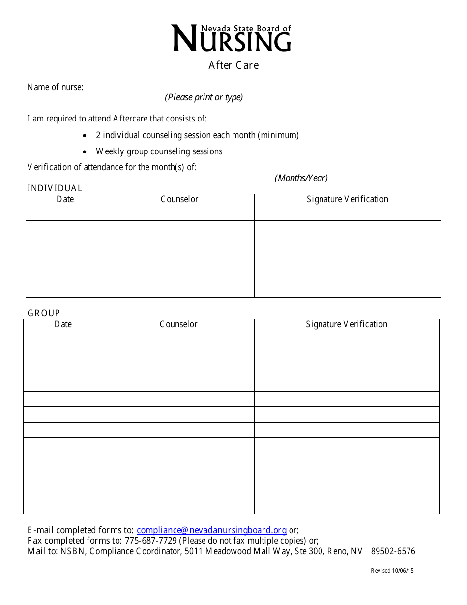 Nevada After Care Form - Fill Out, Sign Online and Download PDF ...