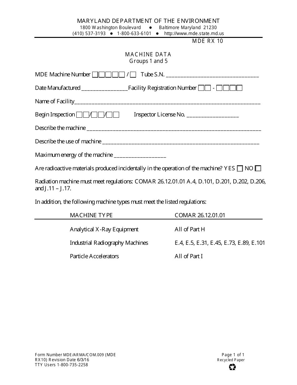 Form MDE RX10 (MDE/ARMA/COM.009) - Fill Out, Sign Online and Download ...