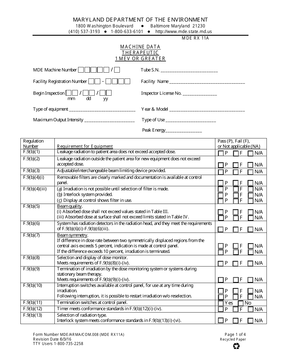 Form MDE RX11A (MDE/ARMA/COM.008) - Fill Out, Sign Online and Download ...