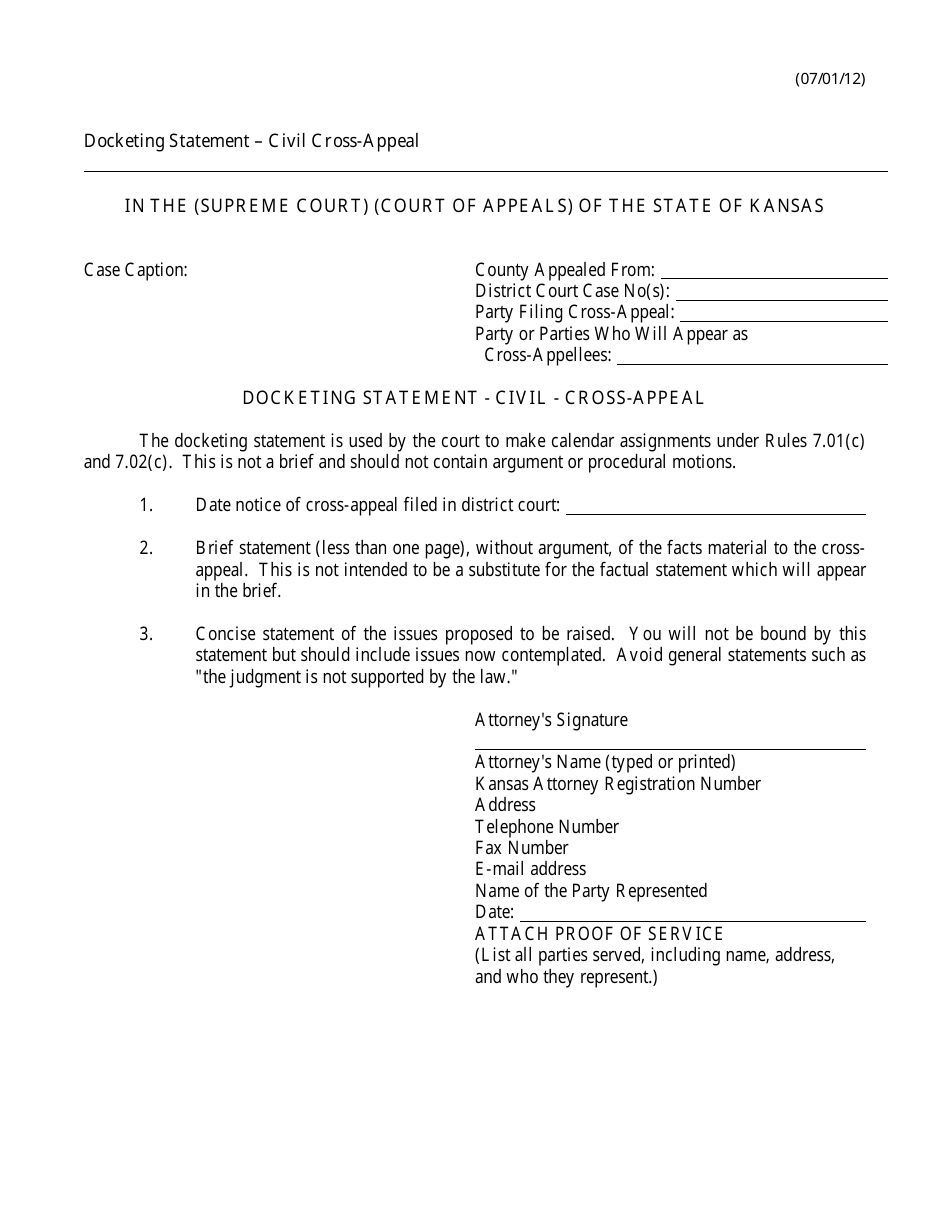Kansas Docketing Statement - Civil Cross-appeal - Fill Out, Sign Online ...