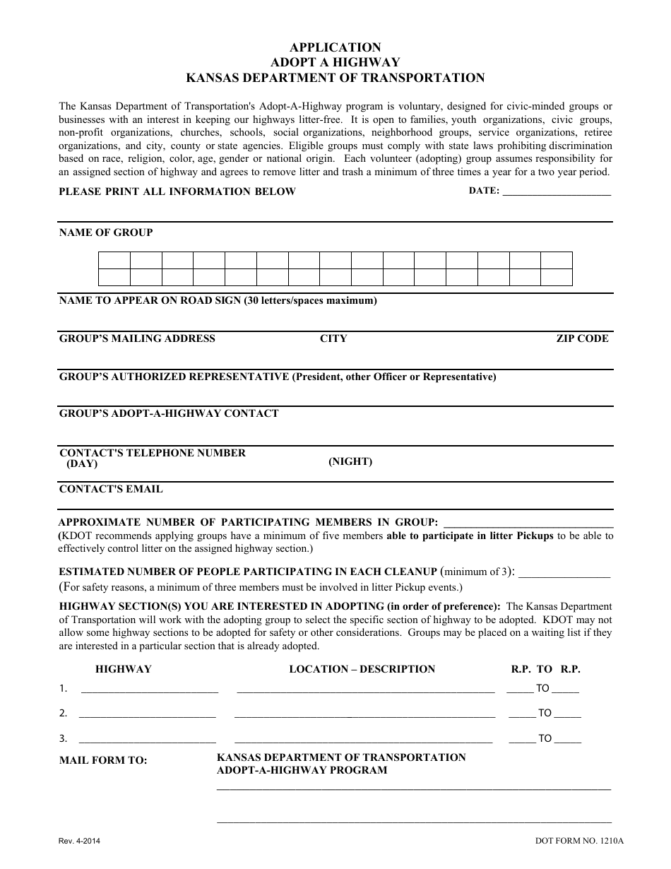 DOT Form 1210A - Fill Out, Sign Online and Download Printable PDF ...