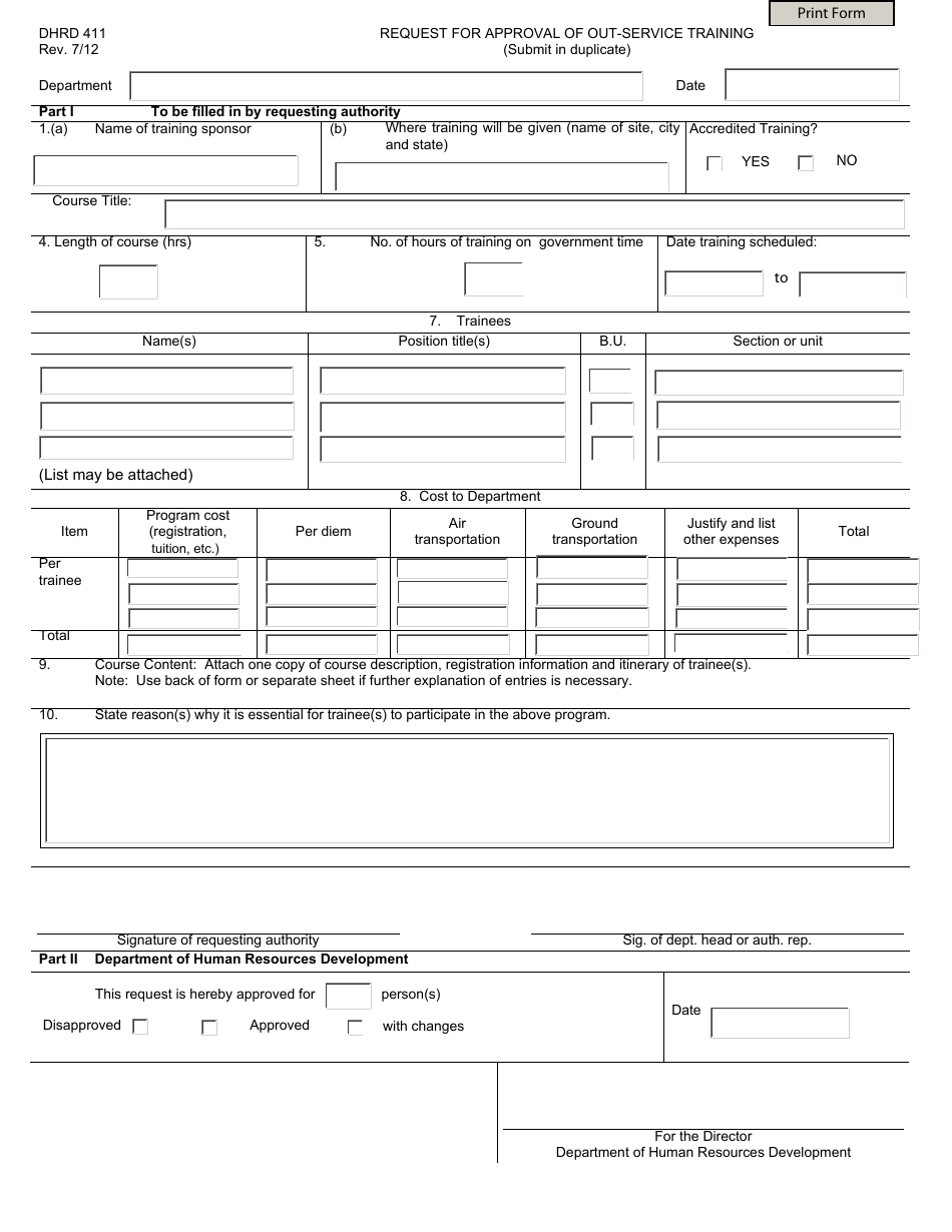 HRD Form DHRD411 - Fill Out, Sign Online and Download Fillable PDF ...
