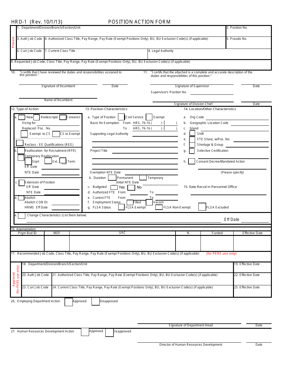 HRD Form HRD-1 - Fill Out, Sign Online and Download Fillable PDF, Hawaii | Templateroller