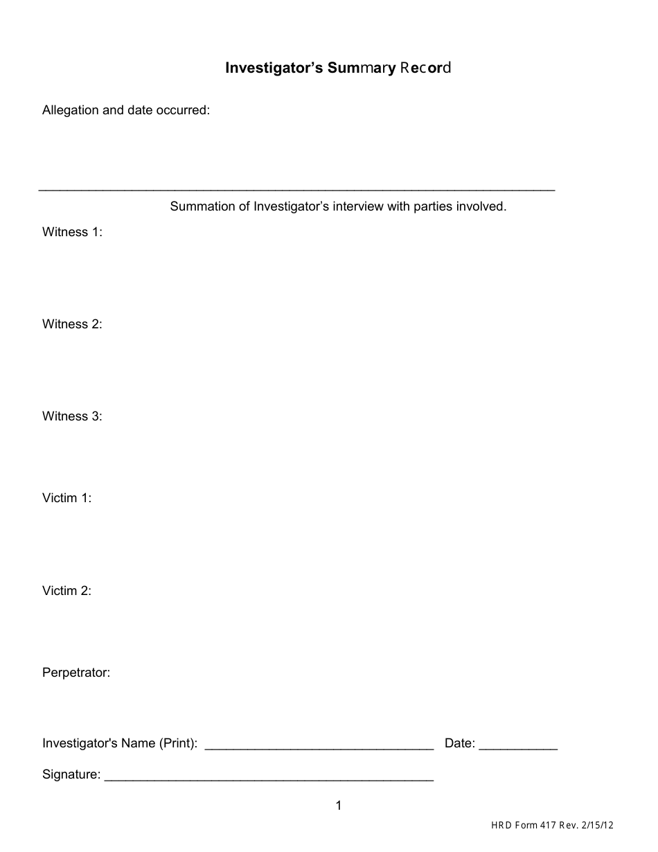 HRD Form 417 - Fill Out, Sign Online and Download Fillable PDF, Hawaii ...