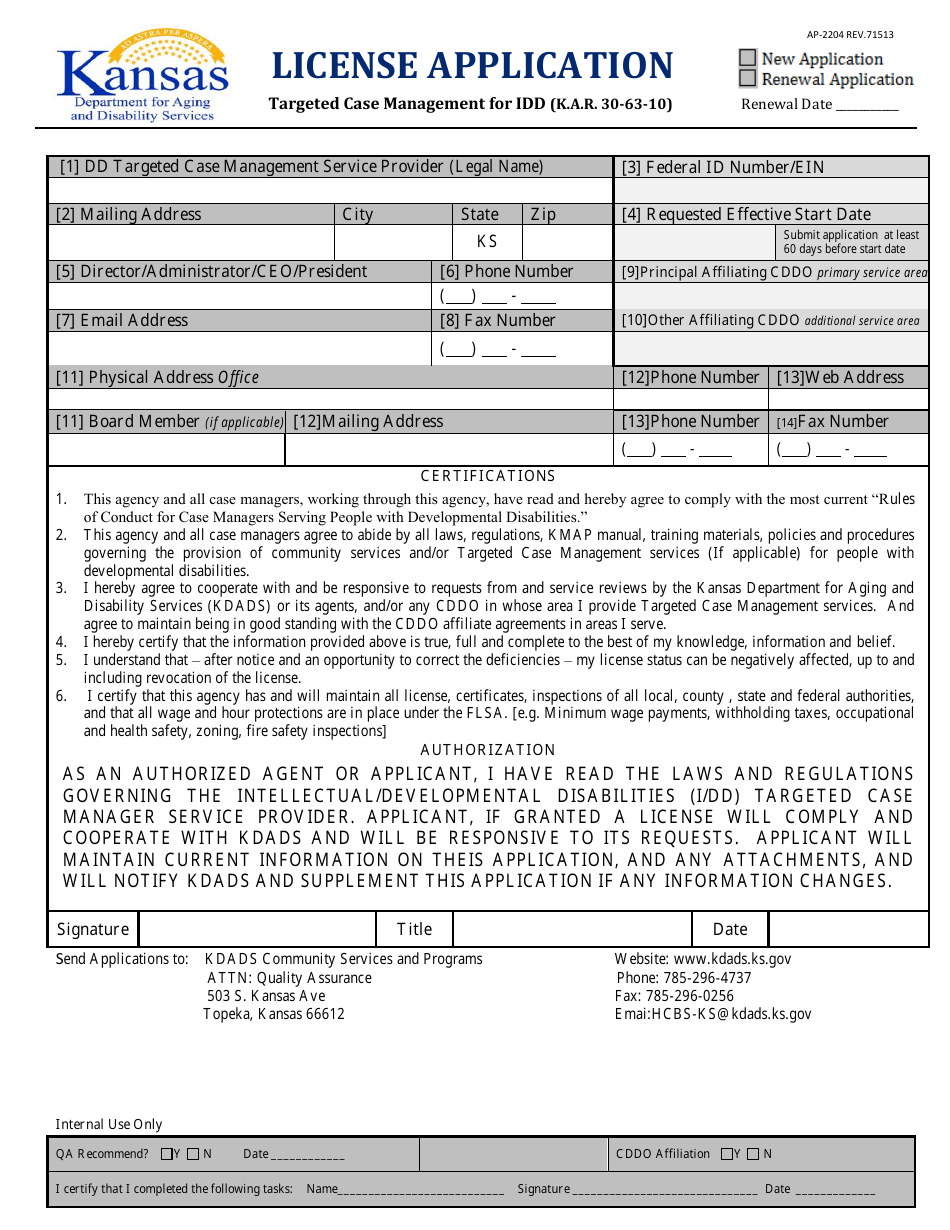 Form AP-2204 - Fill Out, Sign Online and Download Printable PDF, Kansas ...