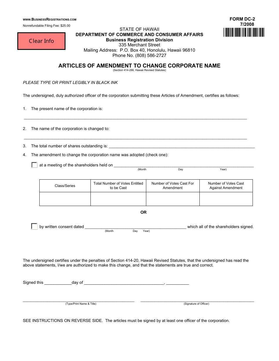 Form DC 2 Fill Out Sign Online And Download Fillable PDF Hawaii