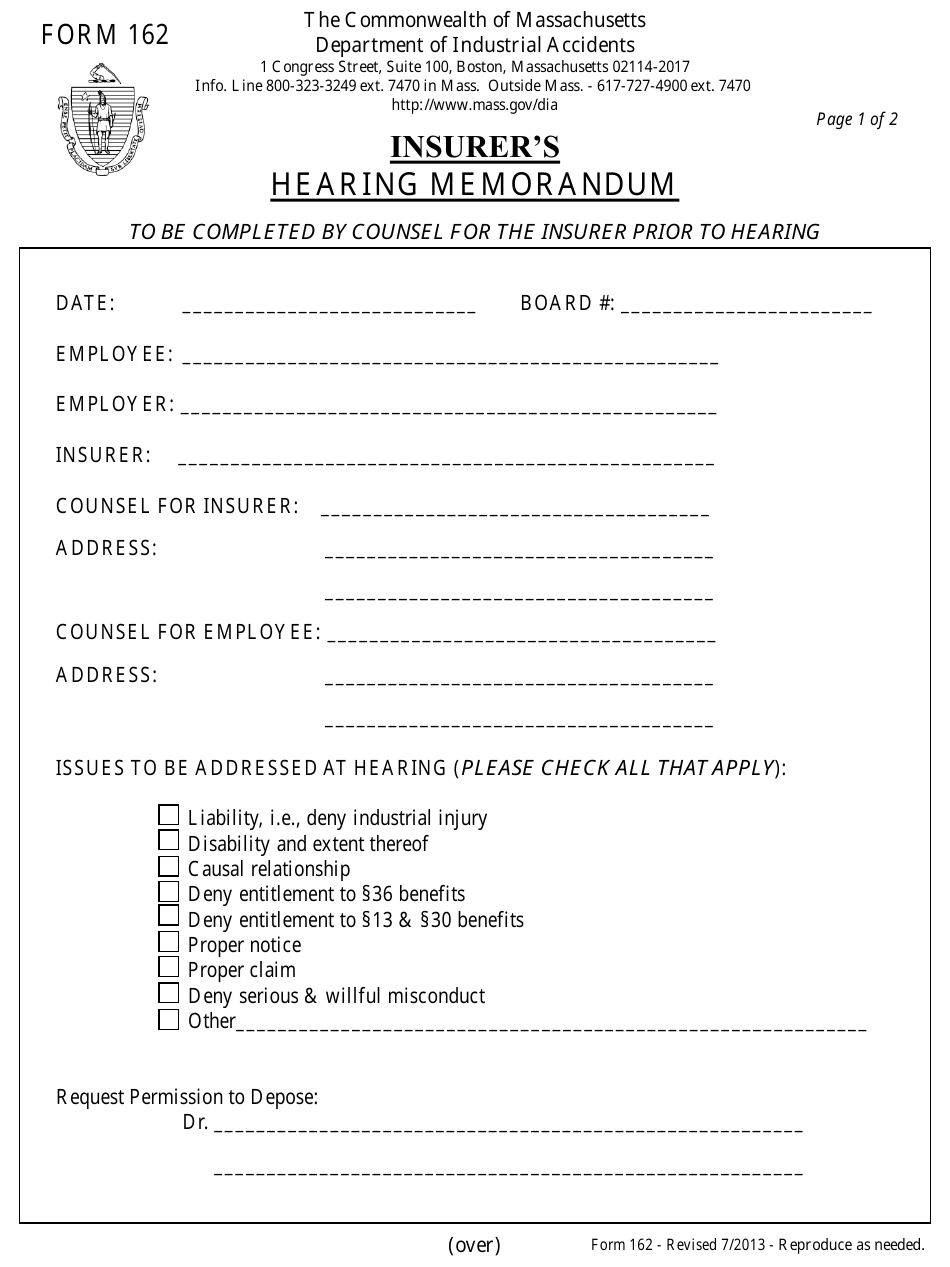 Form 162 - Fill Out, Sign Online and Download Fillable PDF ...