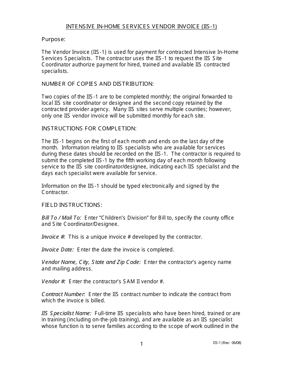 Download Instructions for Form IIS-1 Intensive in-Home Services Vendor ...