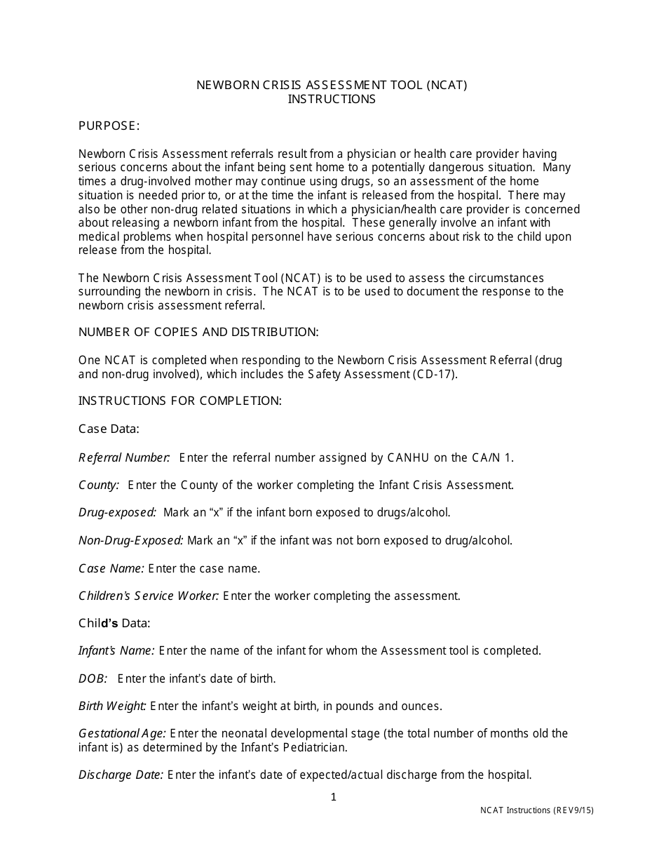 Download Instructions for Form NCAT Newborn Crisis Assessment Tool PDF ...
