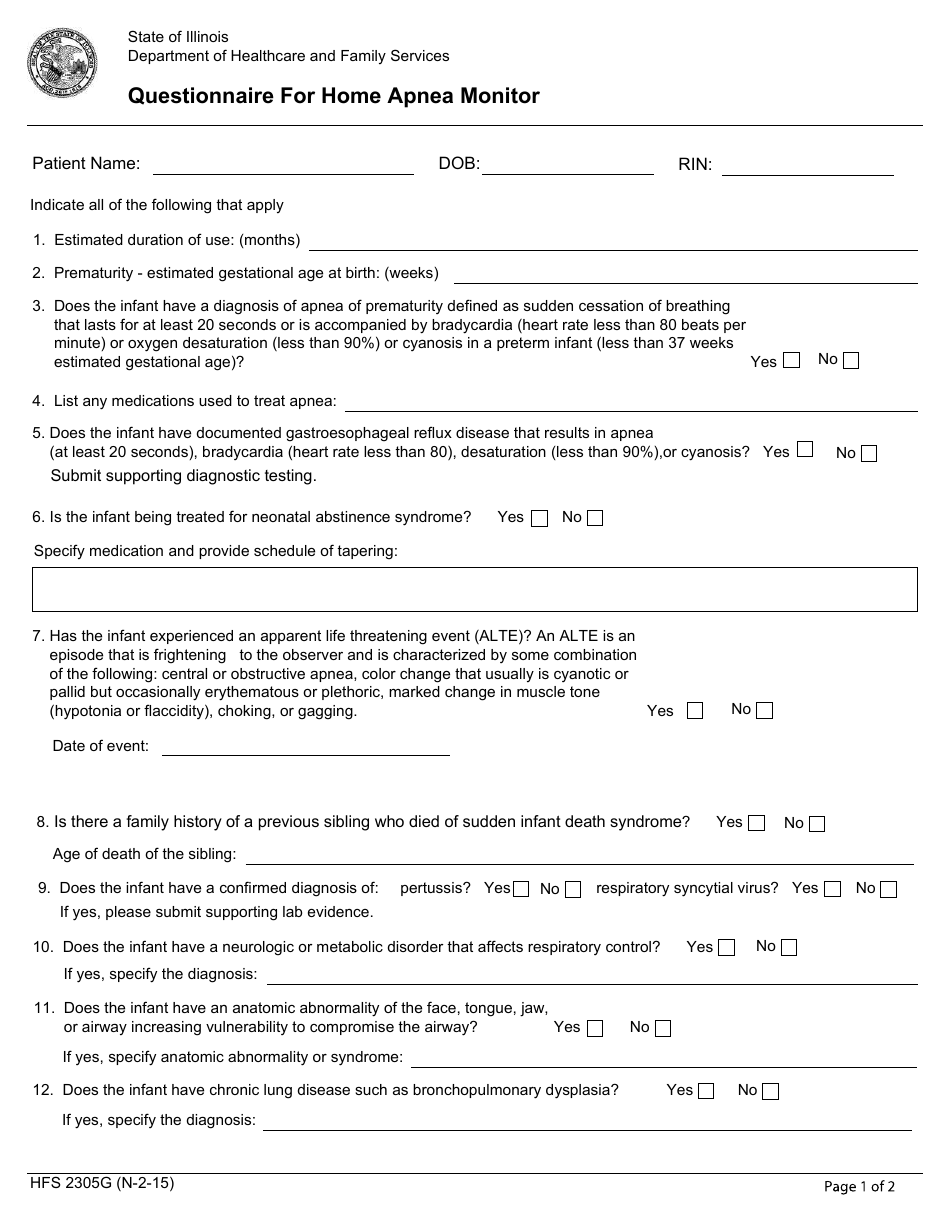 Form HFS2305G - Fill Out, Sign Online and Download Fillable PDF ...