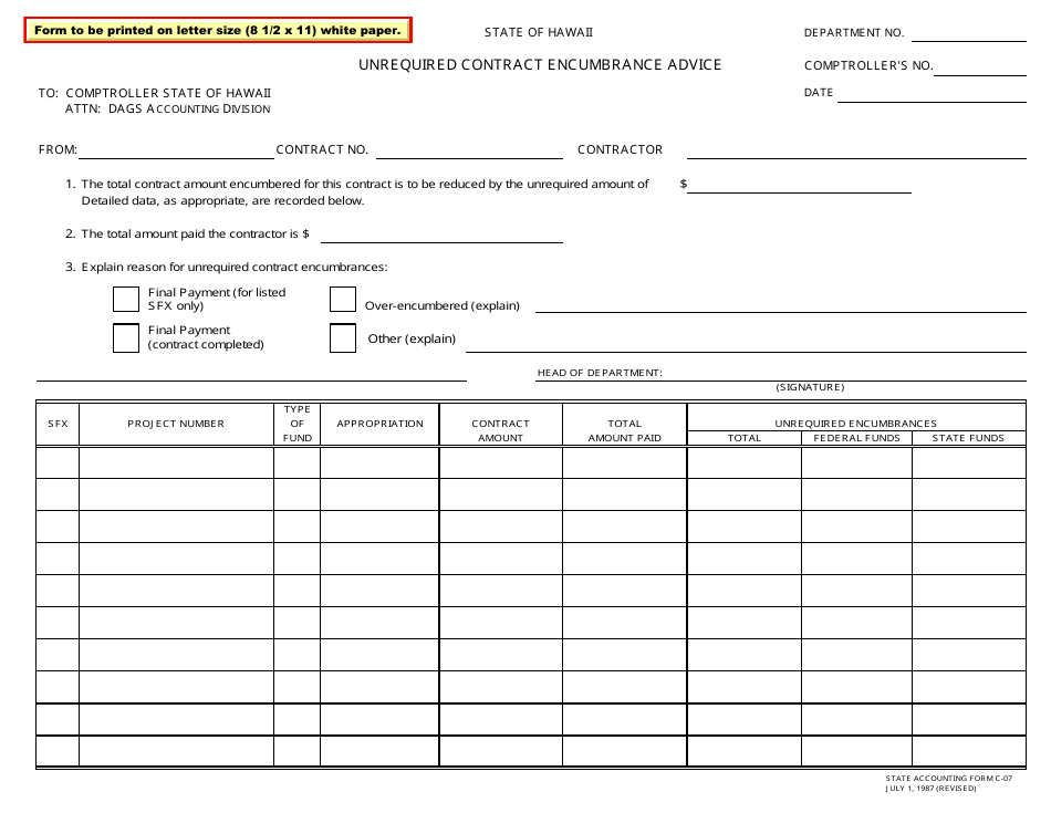 Form C-07 - Fill Out, Sign Online and Download Fillable PDF, Hawaii ...