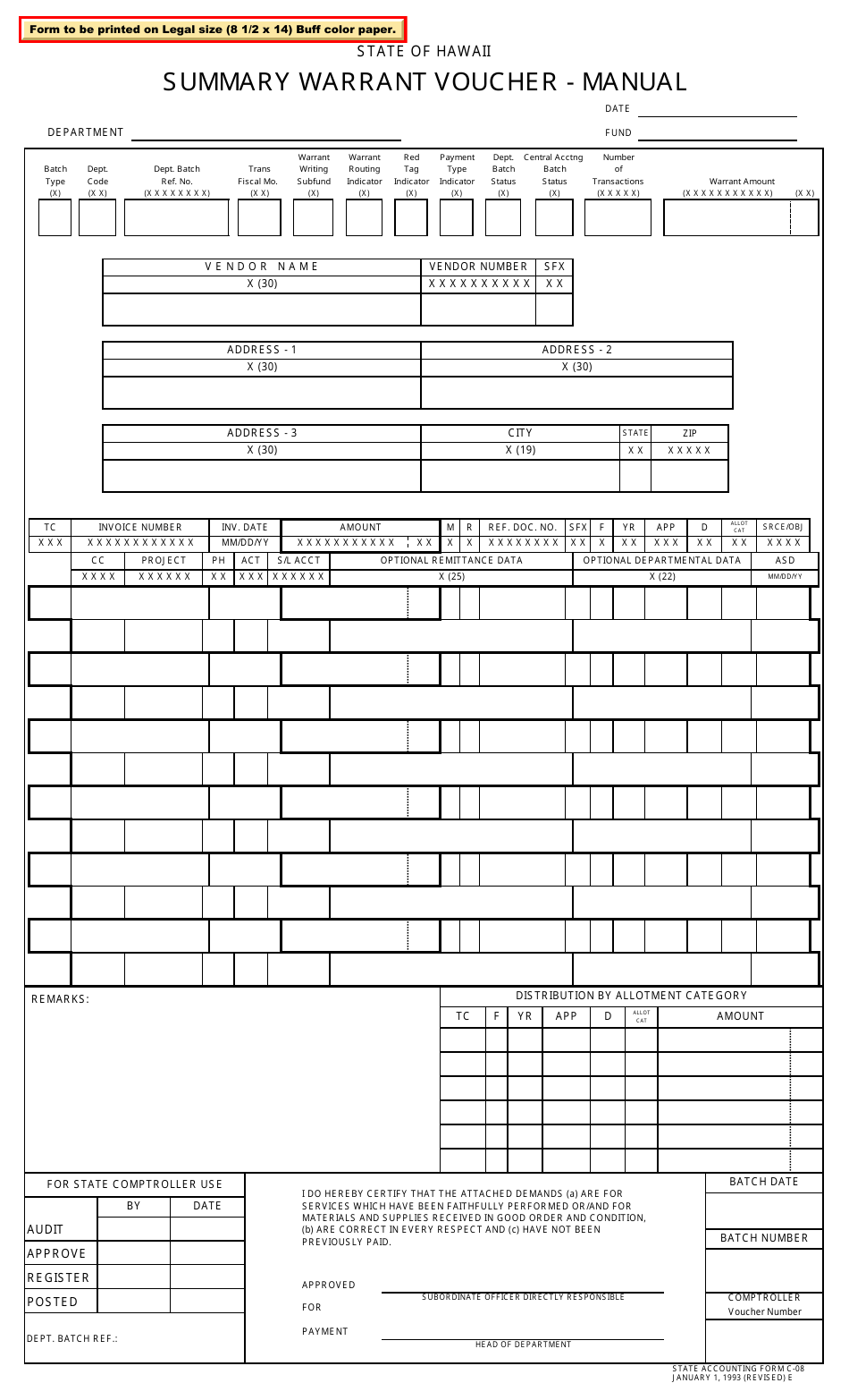 Form C-08 - Fill Out, Sign Online and Download Fillable PDF, Hawaii ...